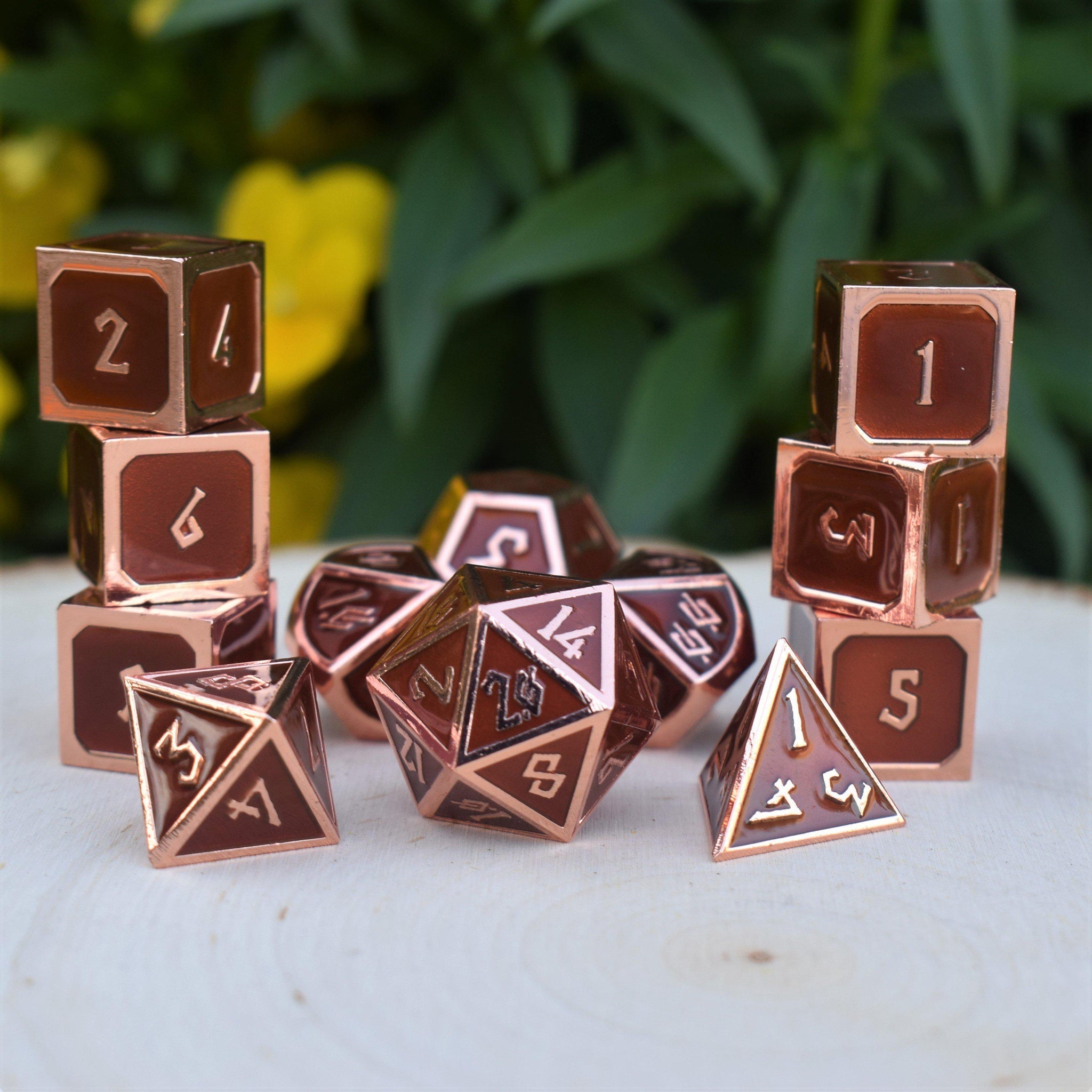 Elder Runes Hickory And Bronze Metal Dice Set – Mythicos